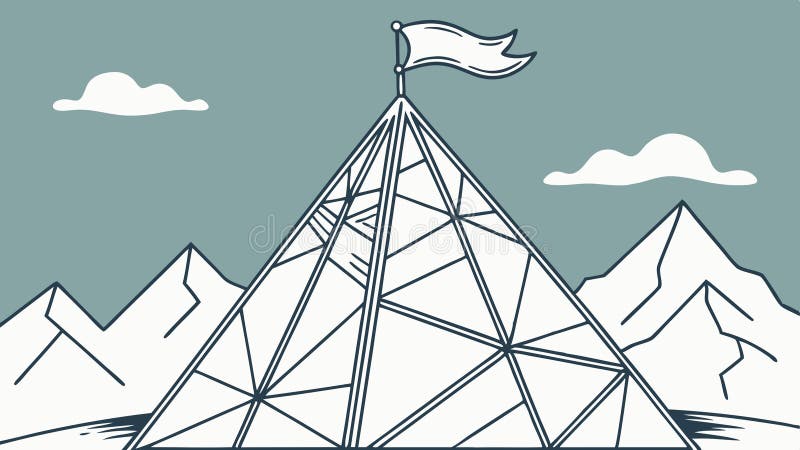 Abstract Stylized Pyramid Structure with Peak Flag Design Vector Design ...
