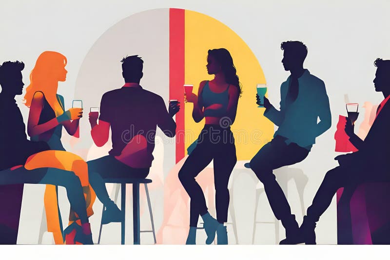 Abstract Stylized Silhouette of Crowd of People Simple Minimal Pop Art ...