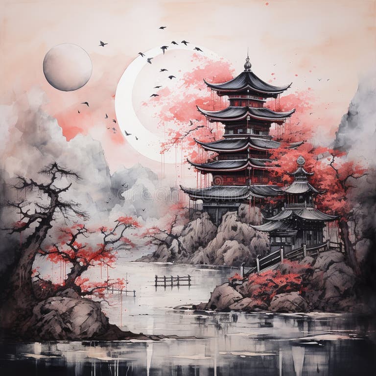 Abstract Sumi-e Ink Painting Stock Illustration - Illustration of ...