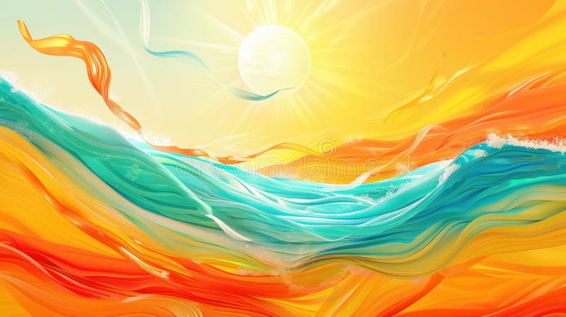 Abstract Summer Background with Bright Waves and Sun Motifs Stock ...