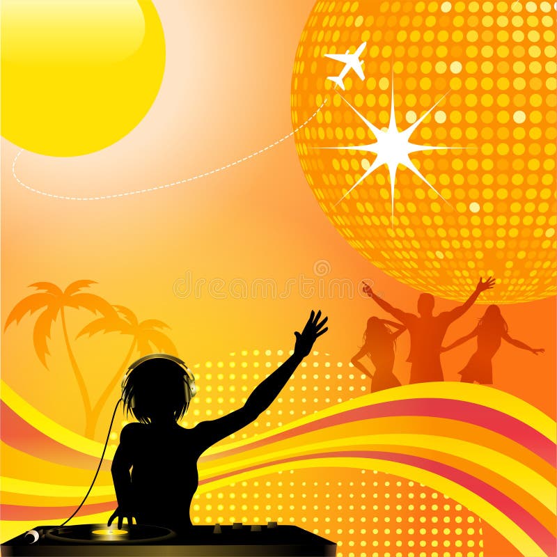 Abstract Summer Background with DJ and Disco Ball Stock Illustration ...