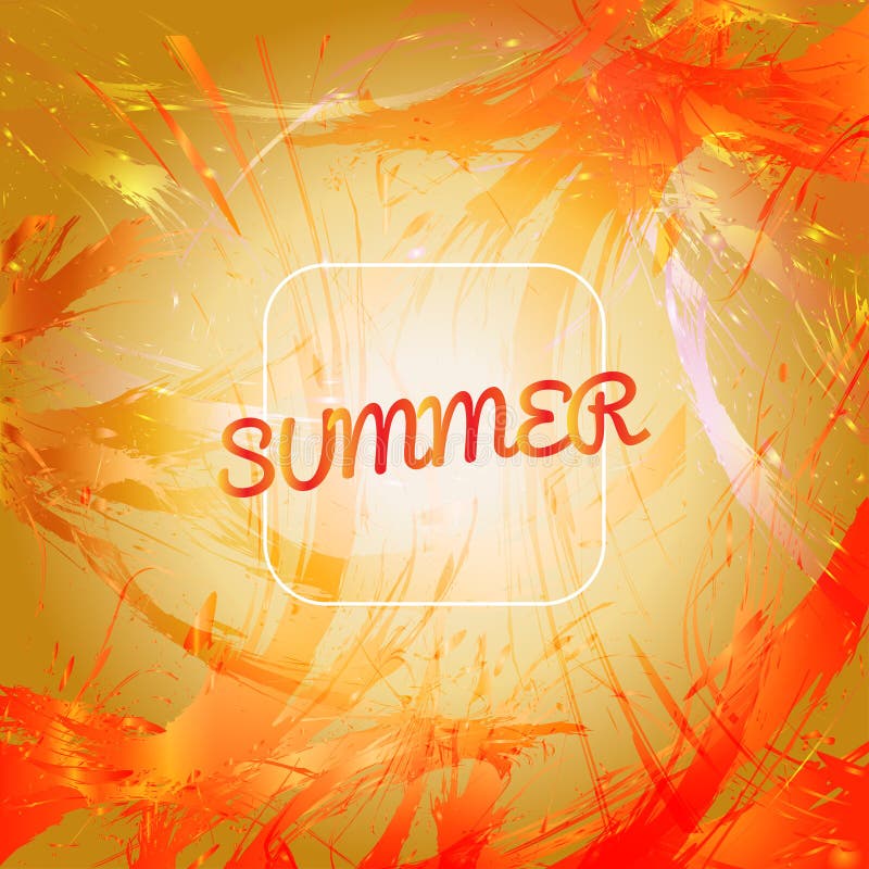 Abstract Summer Card Design with White Frame Over Orange Splash Painted ...