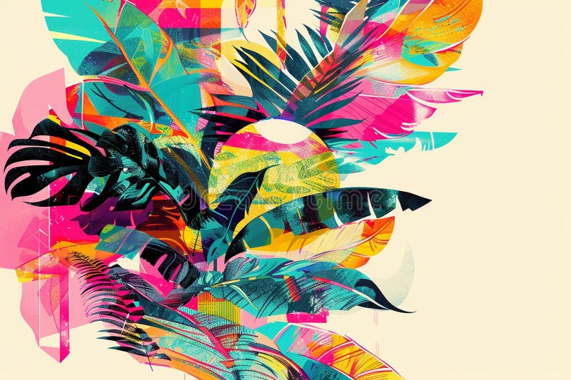 Abstract Summer Composition with Palm Leaves. Trendy Textured Colorful ...