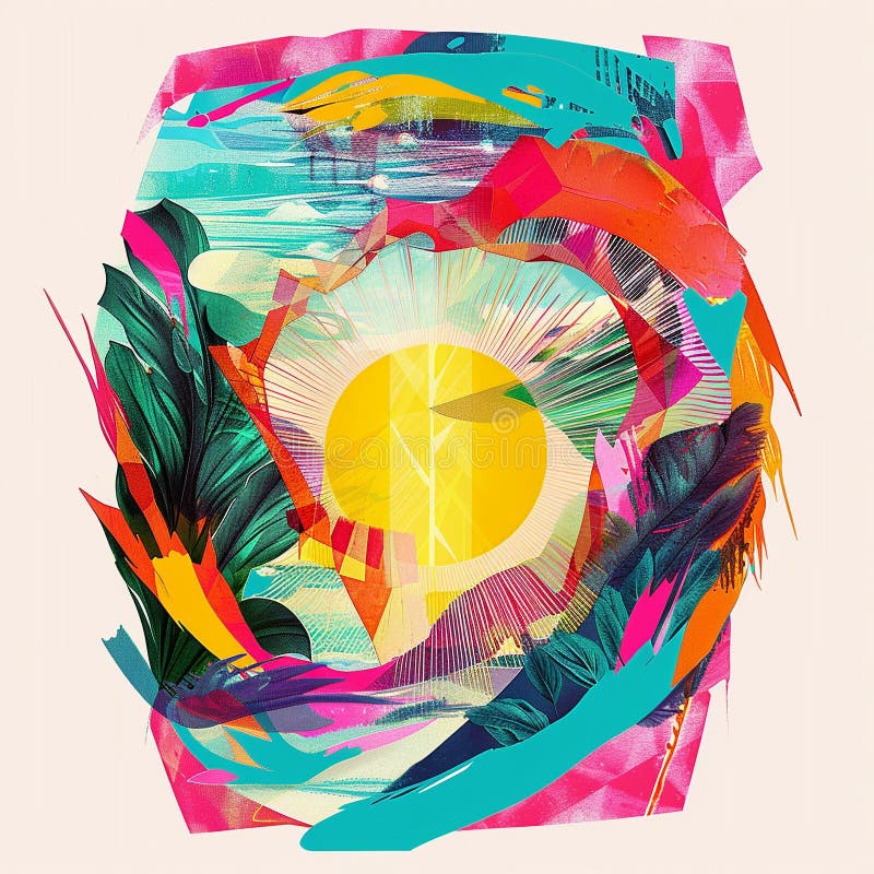 Abstract Summer Composition with Palm Leaves. Trendy Textured Colorful ...