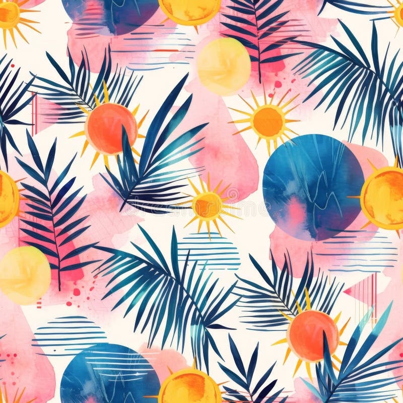 Abstract Summer Pattern with Suns and Palms. Abstract Summery Pattern ...