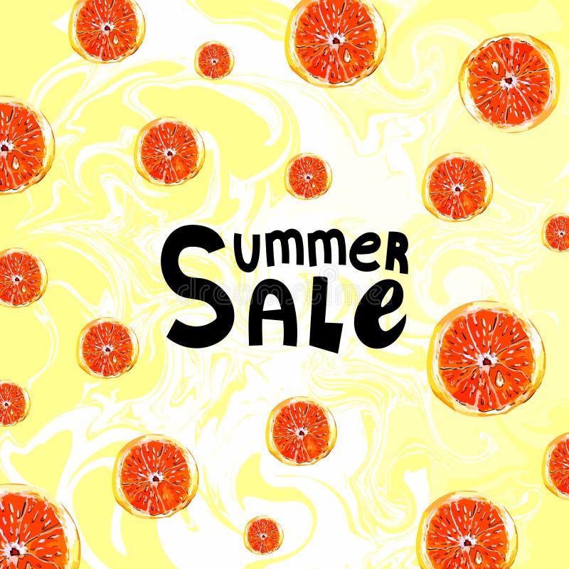 Summer Sale. Background with Oranges. Abstract Background. Lettering ...
