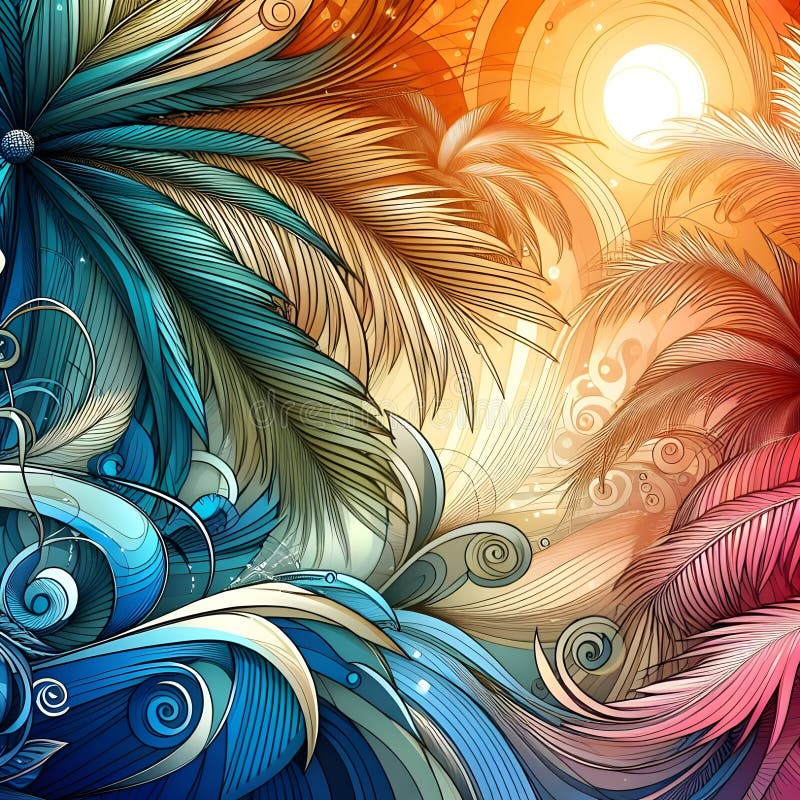 Abstract Summer Tropical Palm T Bundle Stock Illustration ...