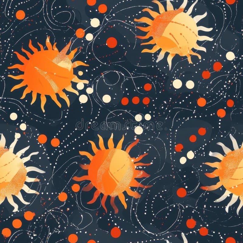 Abstract Sun Art: Vibrant Celestial Patterns with Dots and Lines. Stock ...