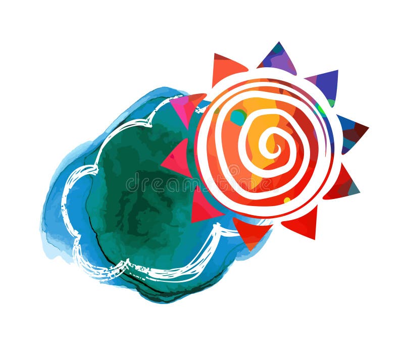 Abstract Sun on Cloud Watercolor. Vector Illustration Stock ...