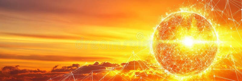 Abstract Sun Energy Source with Lines, Dots, and Triangles Connection ...