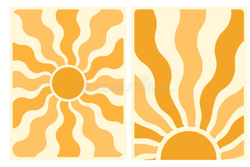 Abstract Sun Illustration with Wavy Rays in Two Variations Stock ...