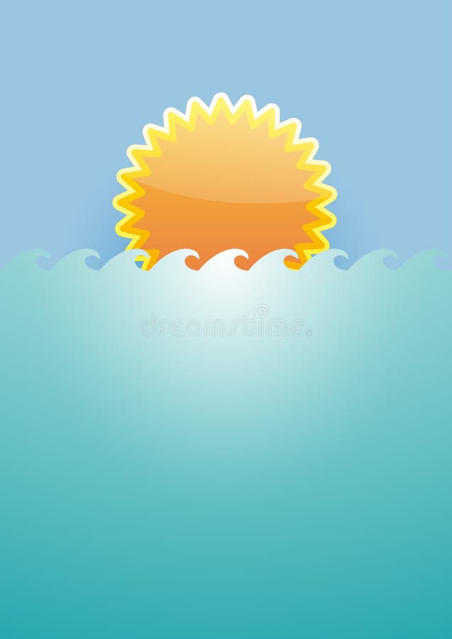 Abstract Sun on Sea Waves. Vector Sign Design Seaside, Summer Vacation ...