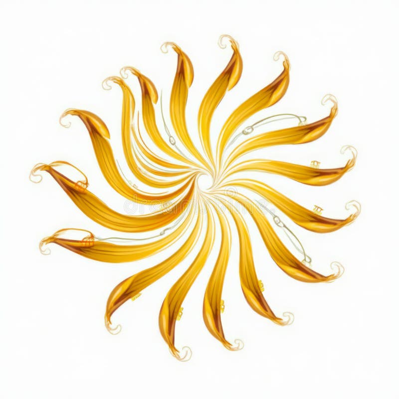 Abstract Sunflower Design Made with Spiraling Golden Lines on a White ...