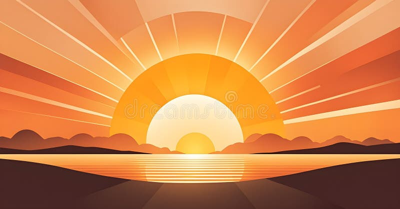 Abstract Sunrise with a Half-circle Sun Rising Over a Flat, Rectangular ...