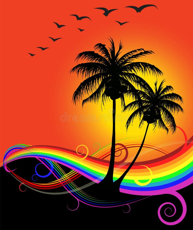 Abstract Sunset on the Beach Stock Vector - Illustration of palm ...