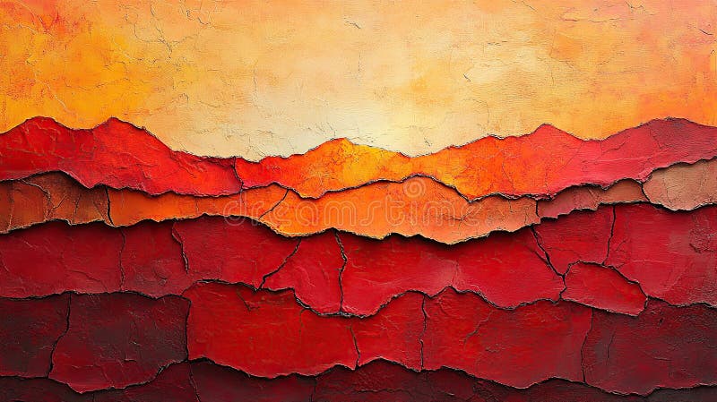Abstract Sunset Landscape Painting with Textured Red and Orange ...