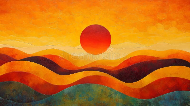 Abstract Sunset Landscape Painting with Warm Colors Stock Illustration ...