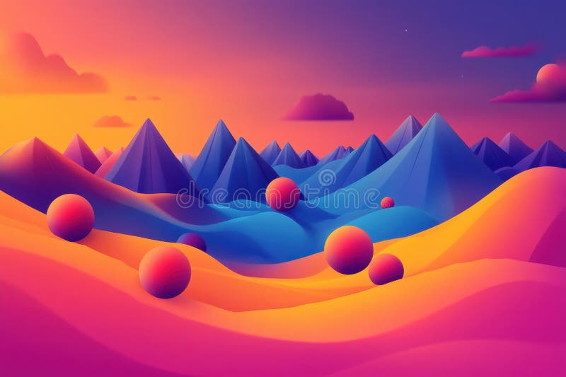 Abstract Sunset Landscape with Spheres Stock Illustration ...