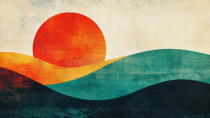 Abstract Sunset Landscape with Teal Hills Stock Illustration ...