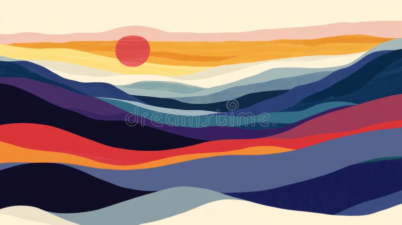 Abstract Sunset Mountain Landscape Painting Stock Illustration ...