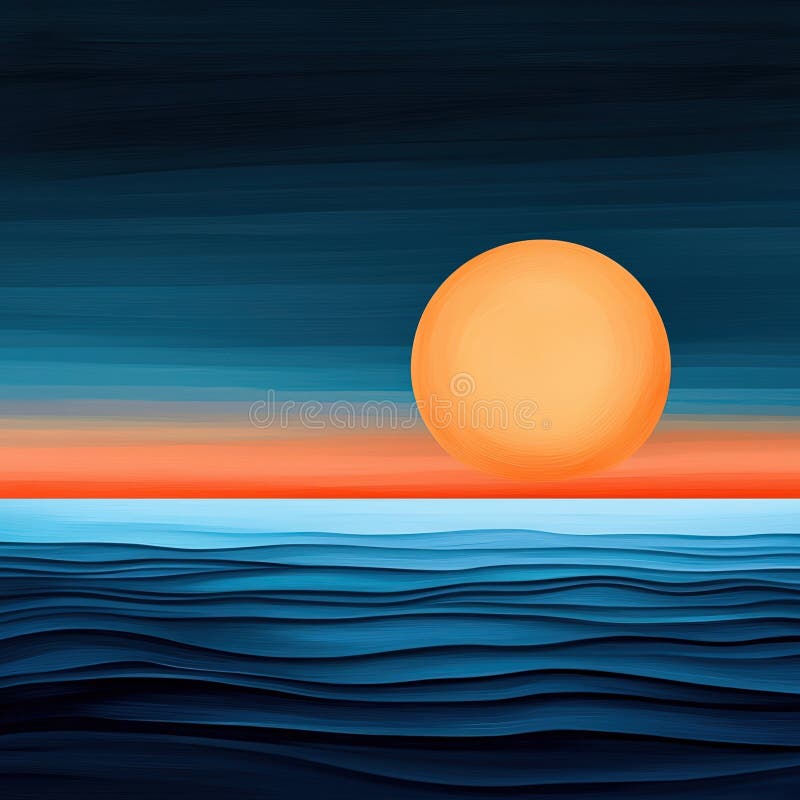 Abstract Sunset Over Serene Ocean Waves Stock Illustration ...