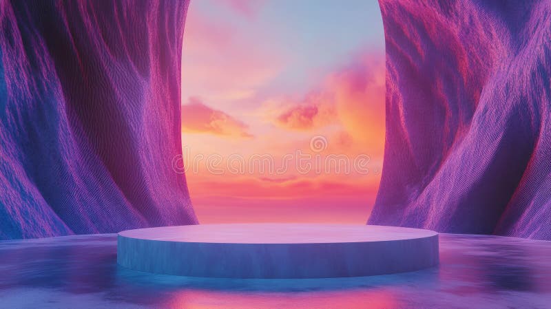 Abstract Sunset Scene with Podium and Vibrant Sky Stock Image - Image ...