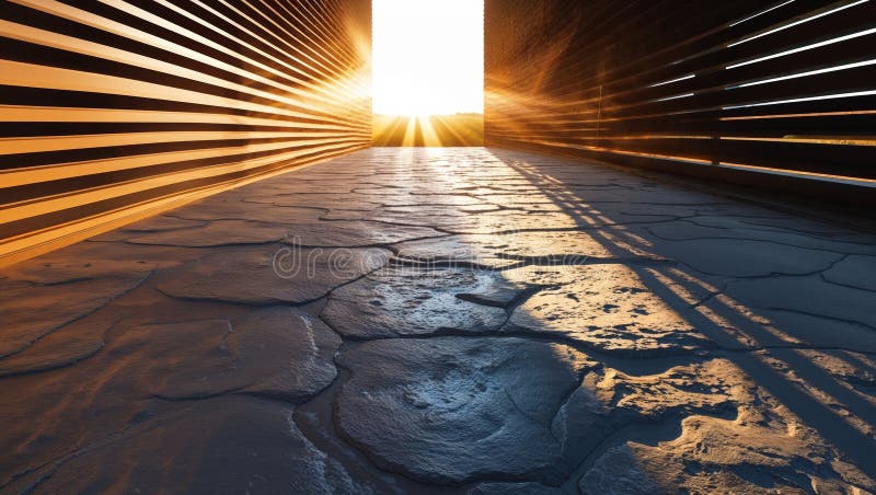 Abstract Sunset Scene Slatted Wall Textured Floor Warm Cool Colors ...