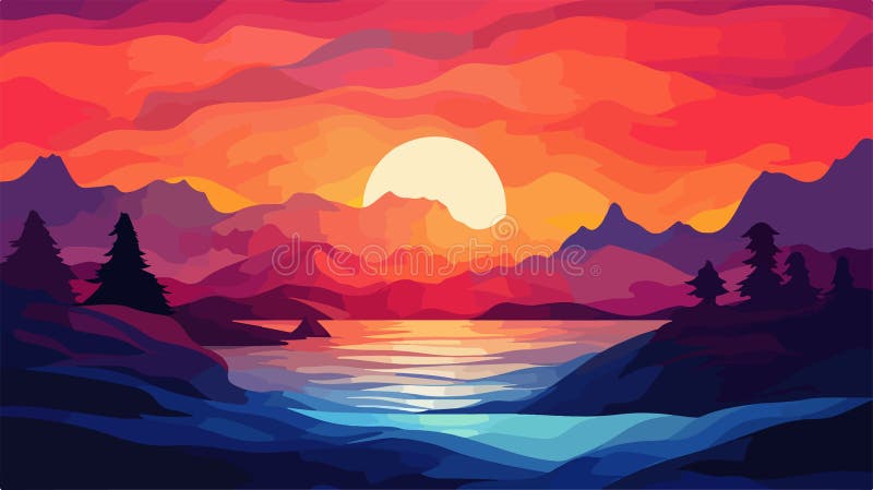 Abstract Sunset with Vibrant Colors Stock Illustration - Illustration ...