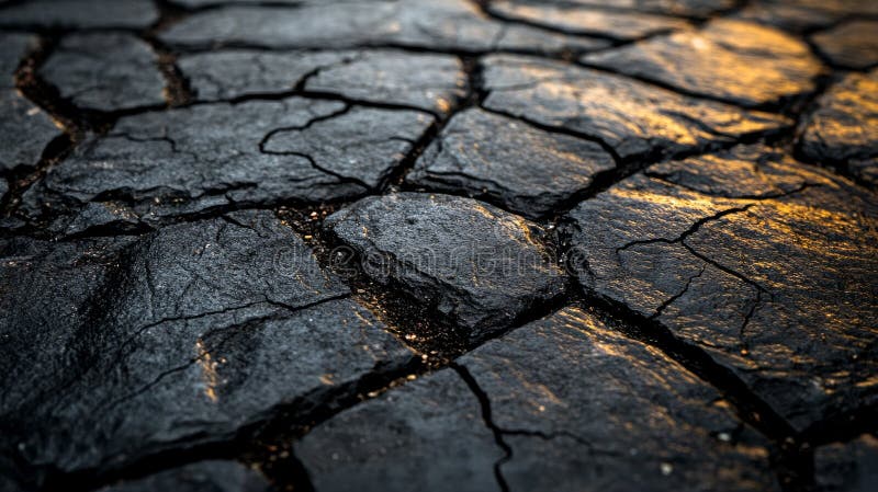 The Abstract Surface of Volcanic Rock, Highlighted by Striking Light ...