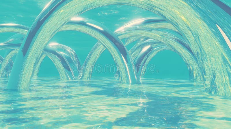 Abstract Surreal Arches Rising from Shimmering Water Environment Stock ...