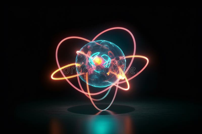 Abstract and Surreal Atom Model Lightning and Visualization Stock ...
