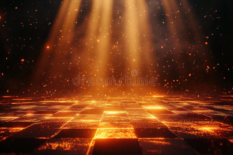 Abstract Background with Glowing Square Tiles, Light Rays, and Floating ...