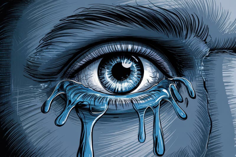 Abstract Surreal Eye with Melting Liquid Tears in Blue Tones Stock ...