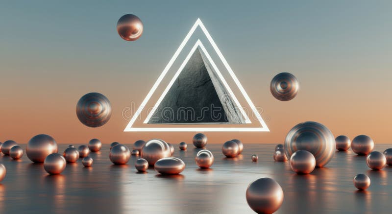 Abstract Surreal Geometric Scene with Metallic Spheres and Illuminated ...