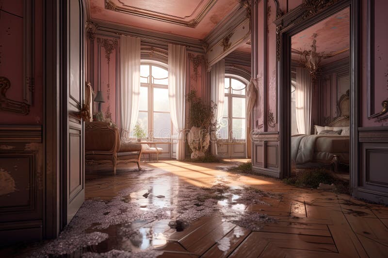 Abstract Surreal Interior of Lightened Room with Strange Decorations ...