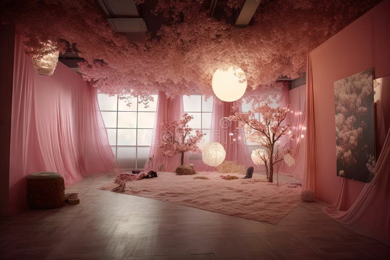 Abstract Surreal Interior of Lightened Room with Strange Decorations ...