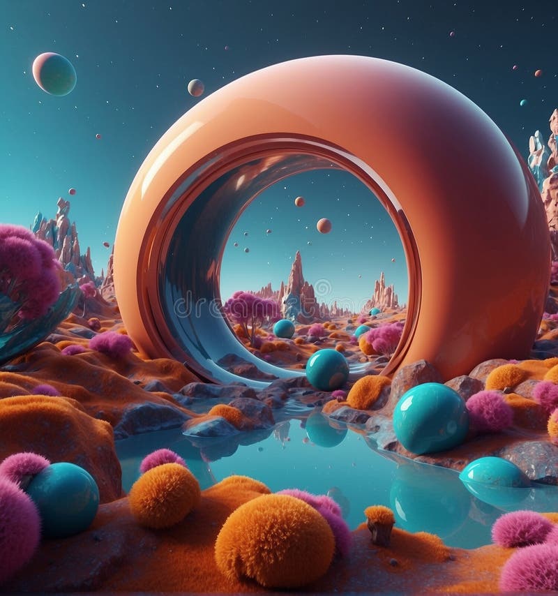 Abstract and Surreal Landscape Evocative of Planets and Geometric ...