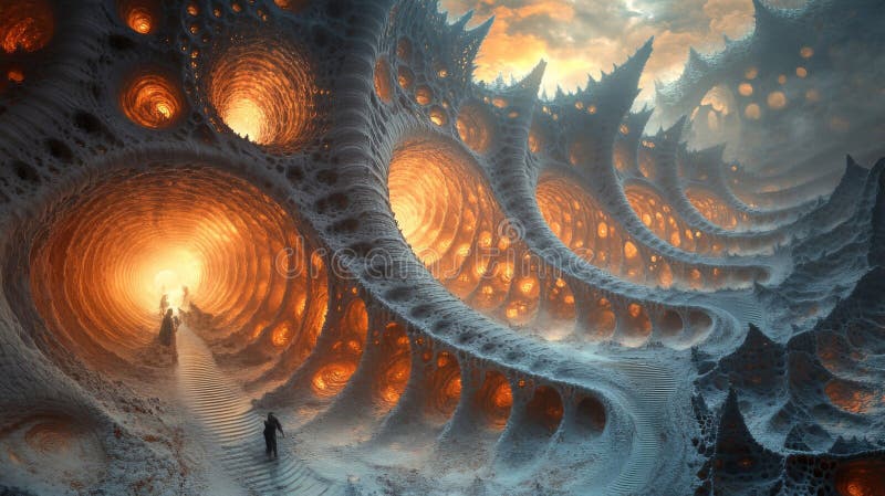 Abstract Surreal Landscape with Fiery Cave Formations Stock ...