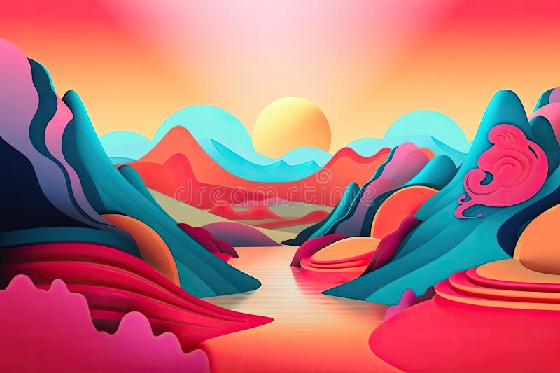 Abstract and Surreal Landscape with Vibrant Colors and Shapes Stock ...
