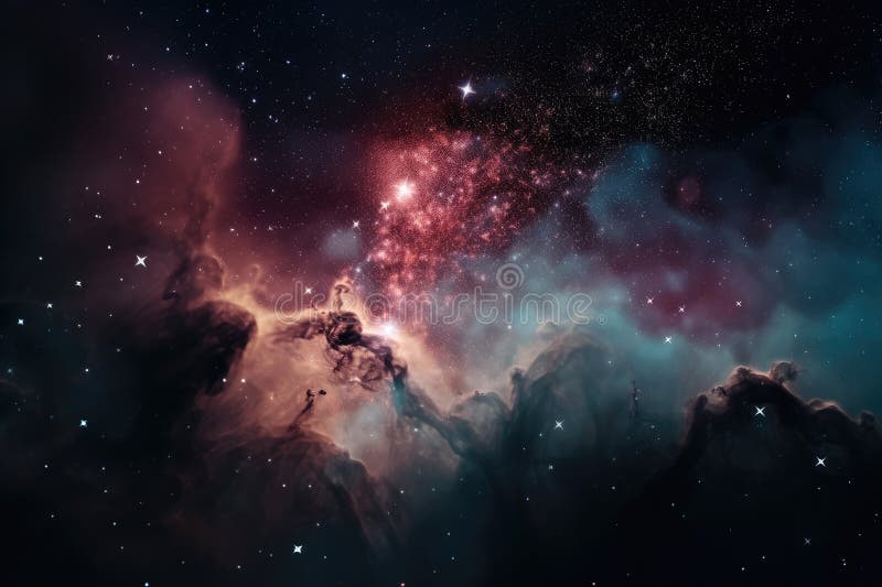 Abstract and Surreal Scene of Nebula with Stars, Floating in the Void ...