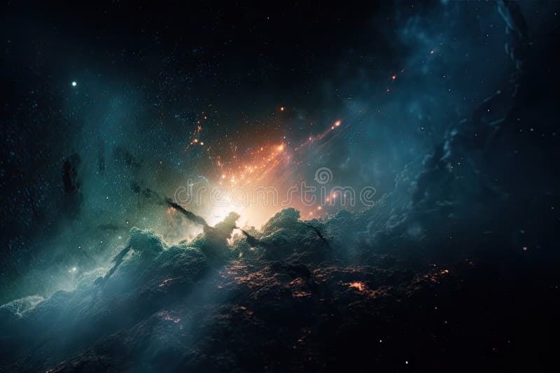 Abstract and Surreal Scene of Nebula with Stars, Floating in the Void ...