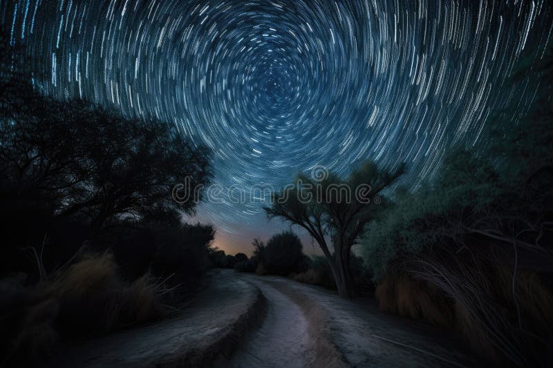 Abstract and Surreal Star Trails with the Milky Way Shining Above Stock ...