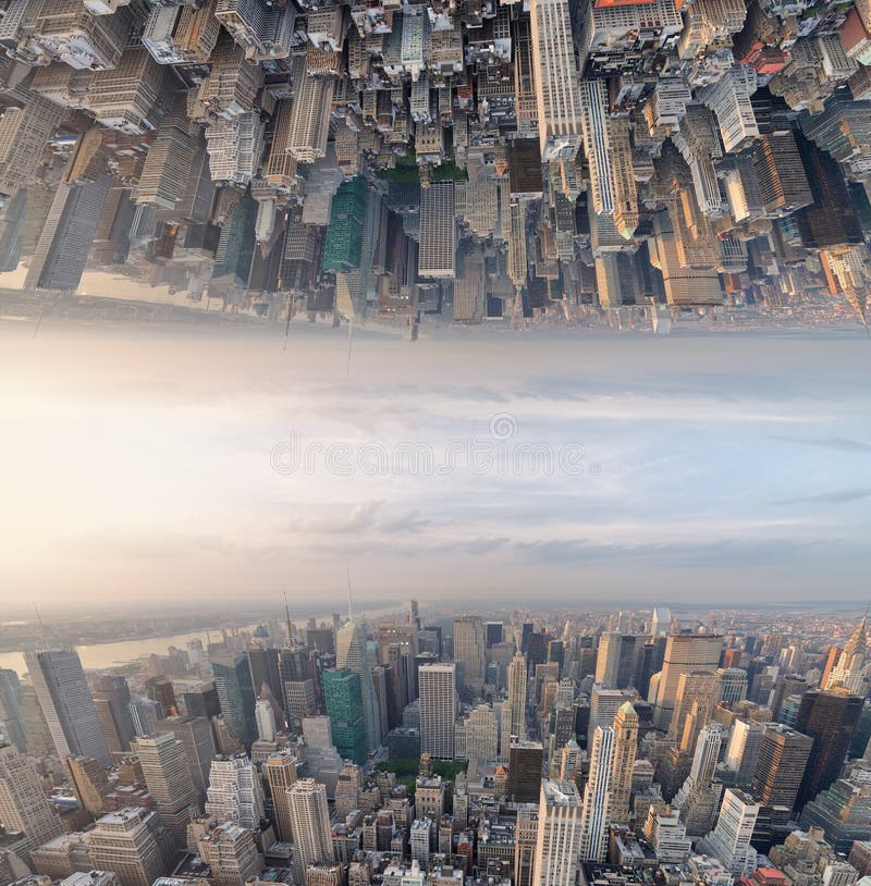 Abstract Surreal Upside Down View of City Skyline. Sci-Fi Concept Stock ...