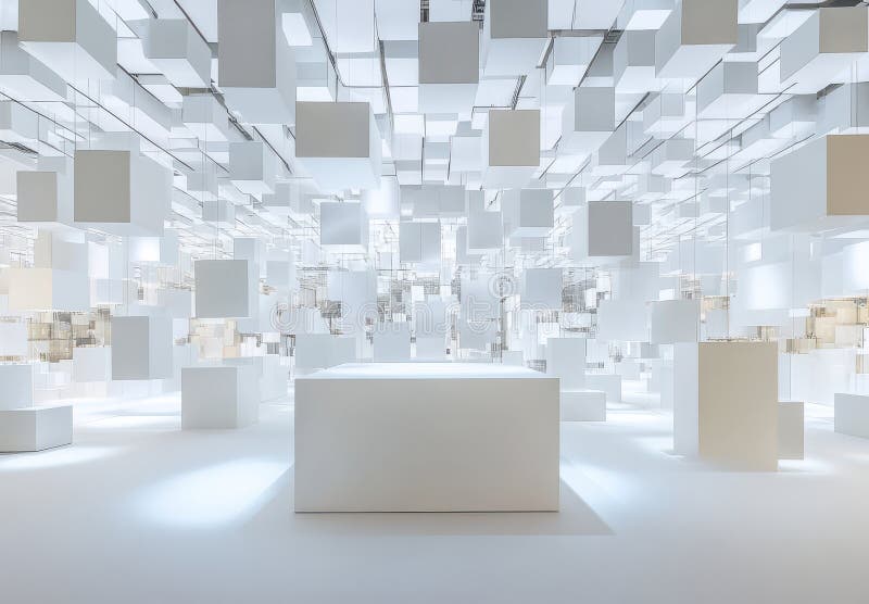 Abstract Surreal White Cube Room 3D Render of Minimalist Geometric ...
