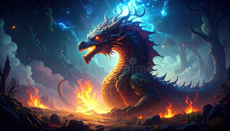 Abstract Surreal World with a Dragon Stock Illustration - Illustration ...