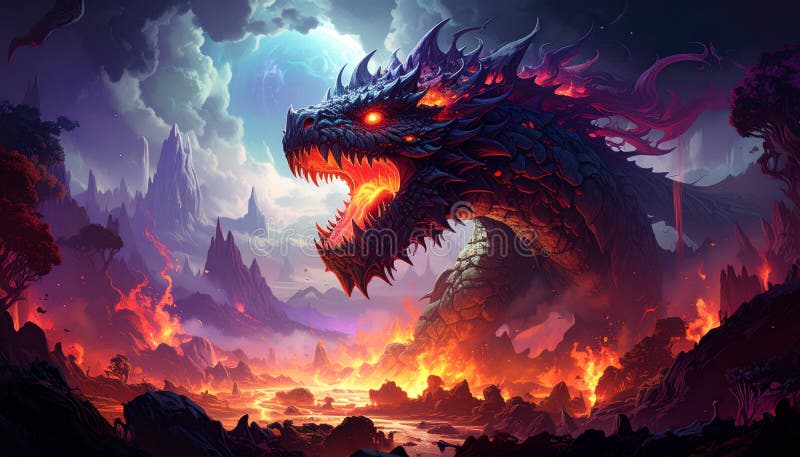 Abstract Surreal World with a Dragon Stock Illustration - Illustration ...