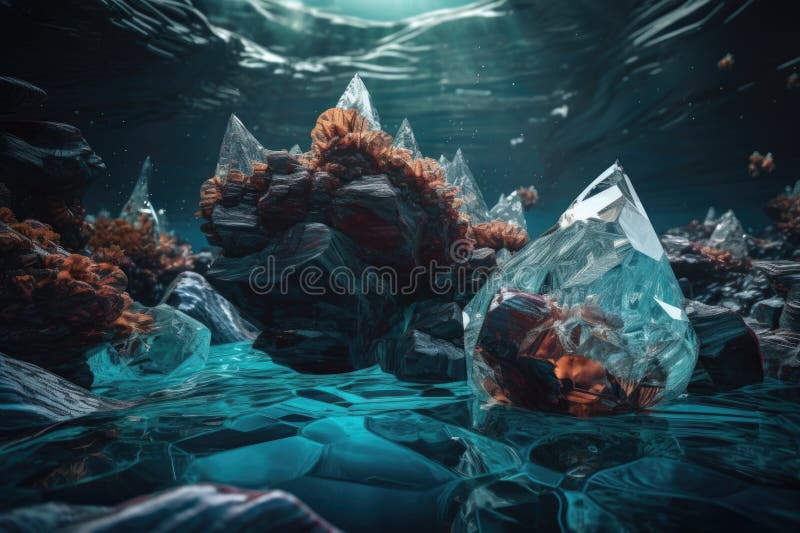 Abstract and Surreal World of Floating Crystals, Rocks, and Water Stock ...