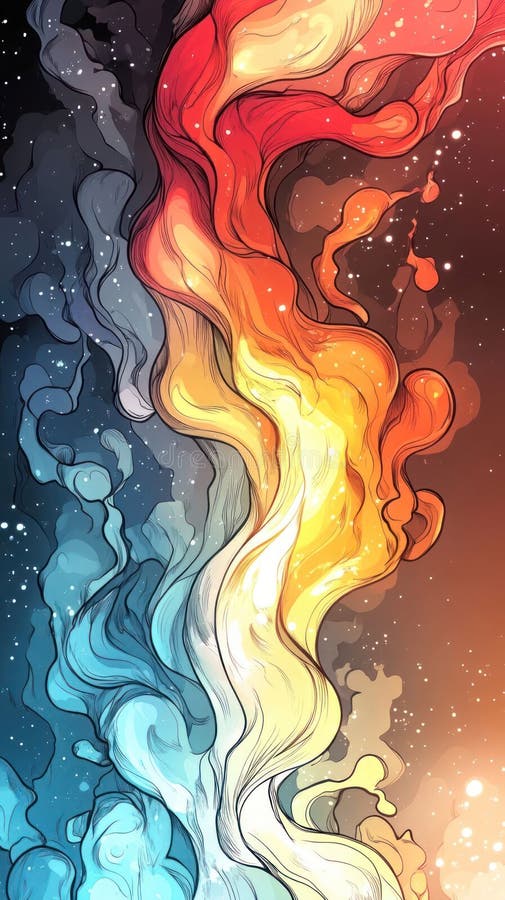 An Abstract Swirl of Colors Representing Fire and Ice, Blending in a ...