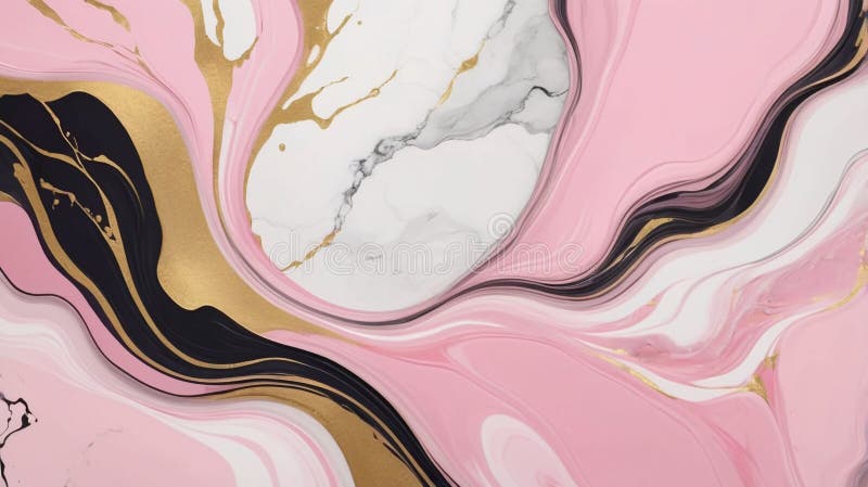 Abstract Swirl of Pink White Black and Gold Paint Creating a Fluid and ...