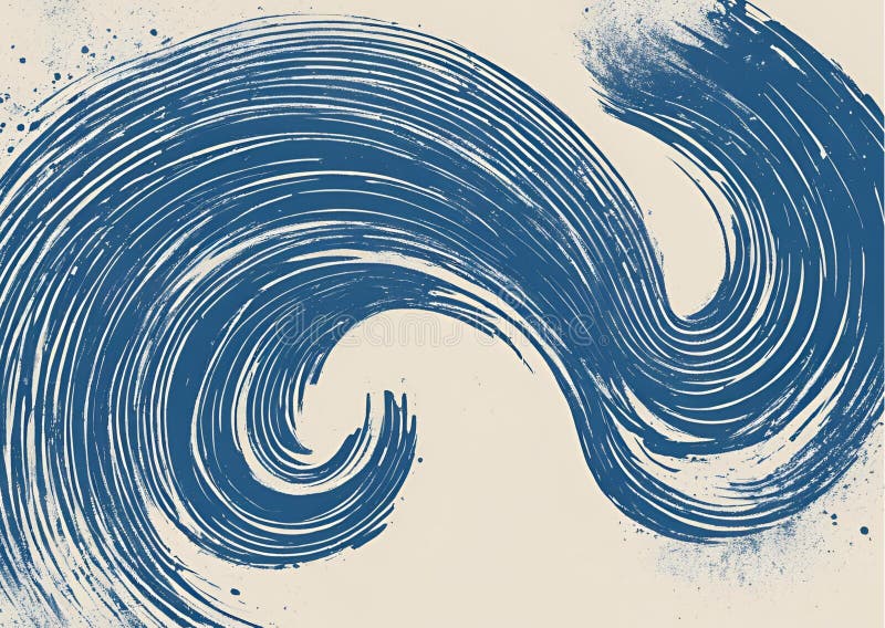 Abstract Swirling Blue Brush Strokes on Beige Background Modern Art ...
